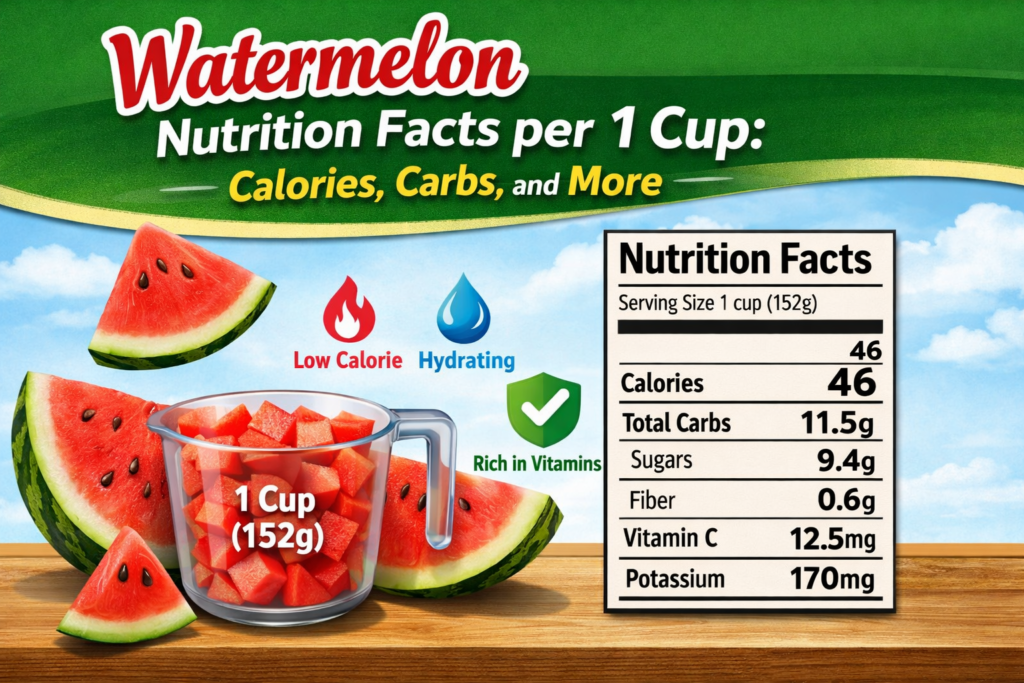 Watermelon Nutrition Facts per 1 Cup: Calories, Carbs, and More